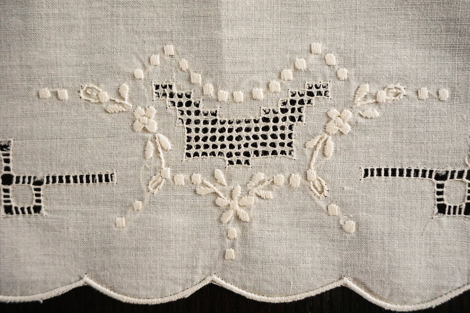 Hemstitch With Embroidery and Scalloped Edges Table Runner | Etsy