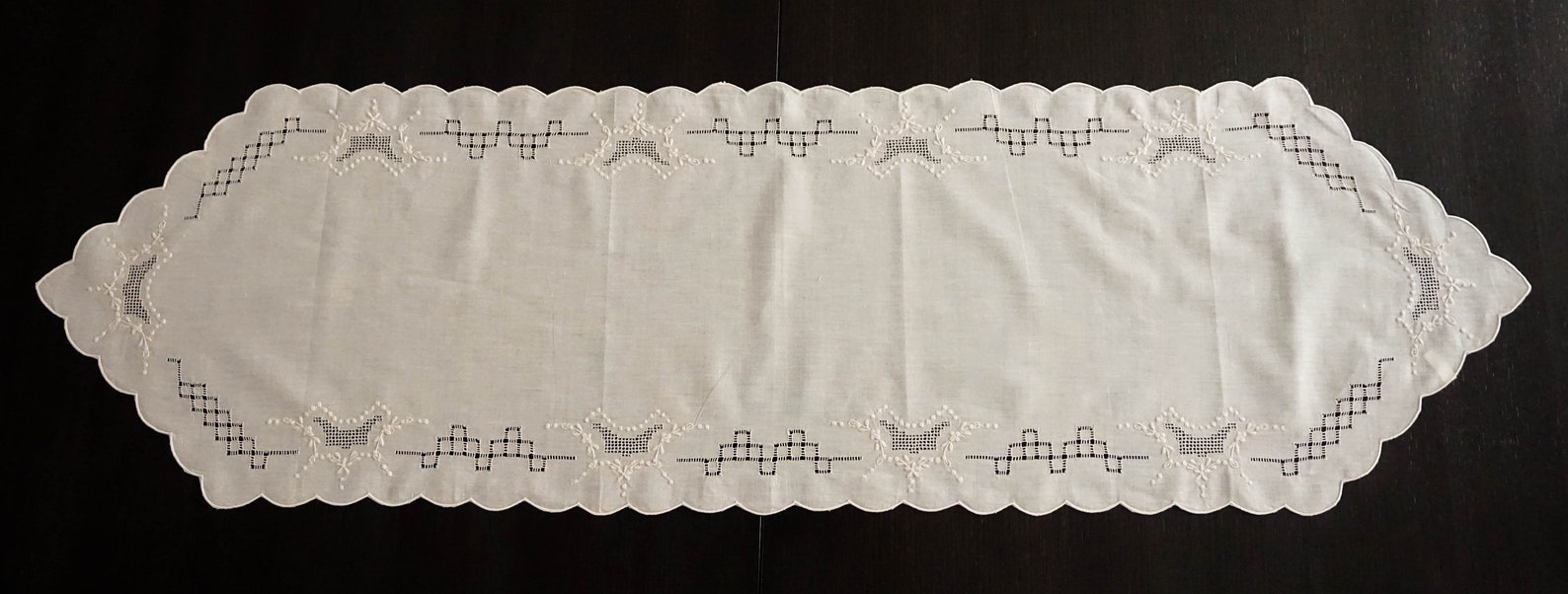Hemstitch With Embroidery and Scalloped Edges Table Runner | Etsy