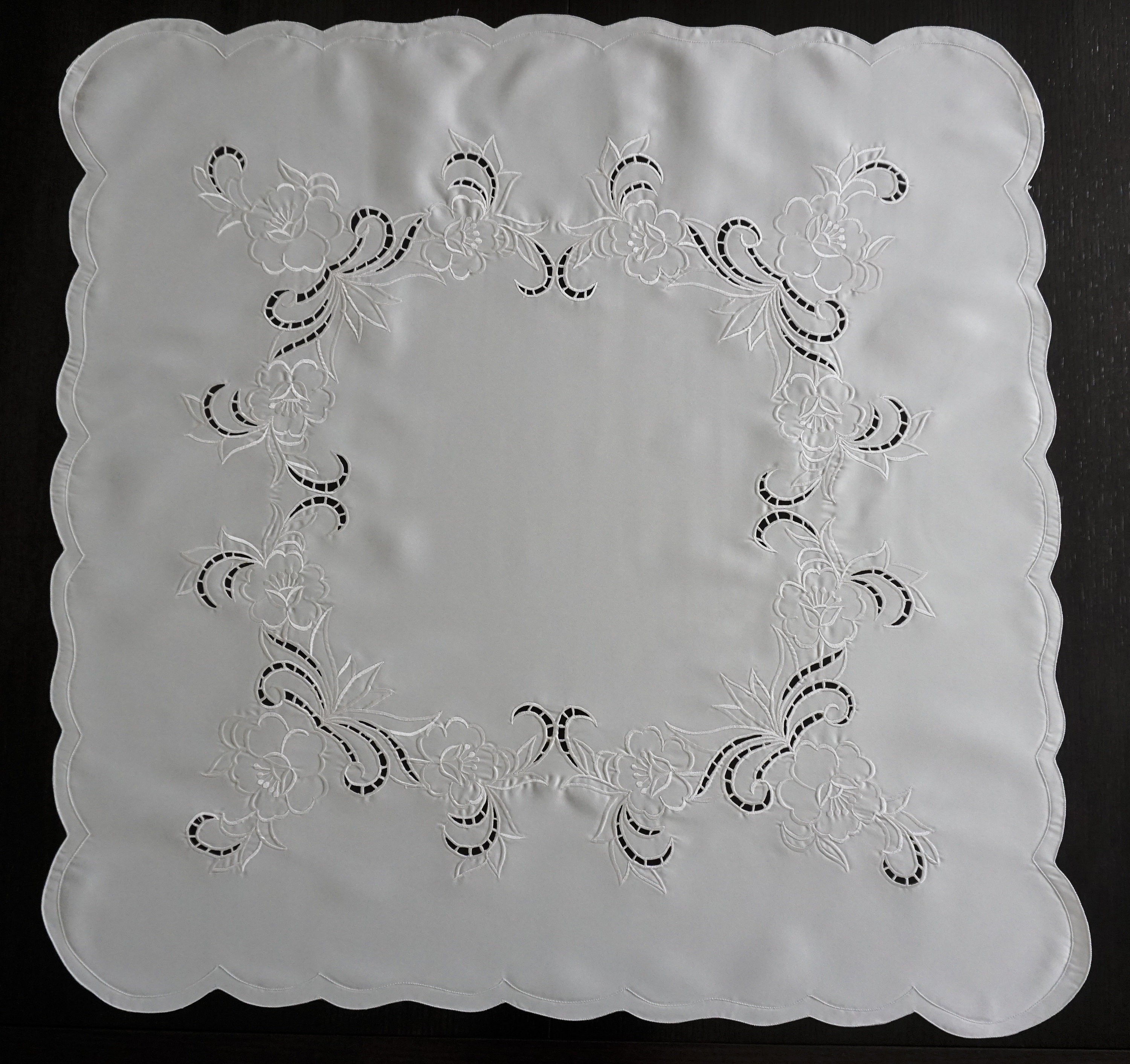 Floral Embroidered Scallop Edged Square Tablecloth (style #21287) - Etsy