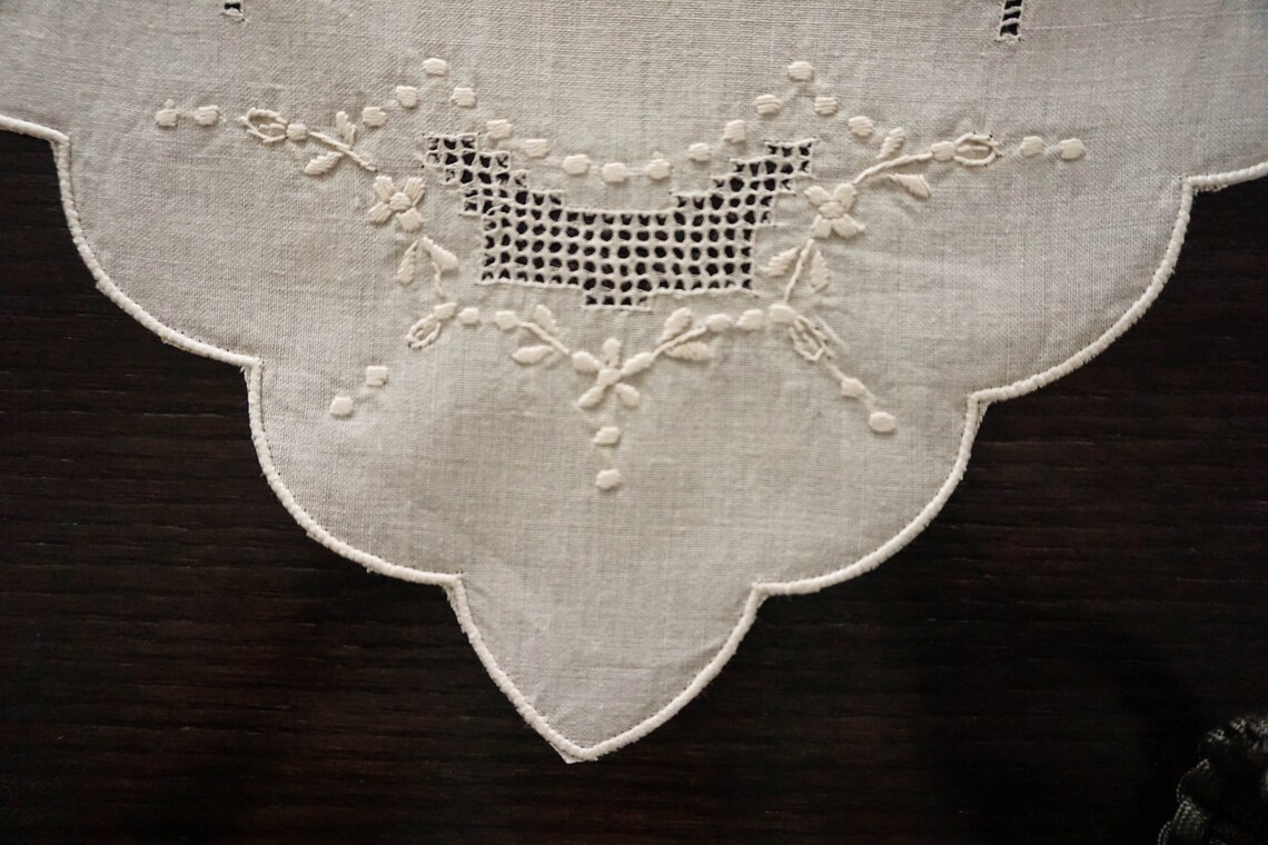 Hemstitch With Embroidery and Scalloped Edges Table Runner | Etsy