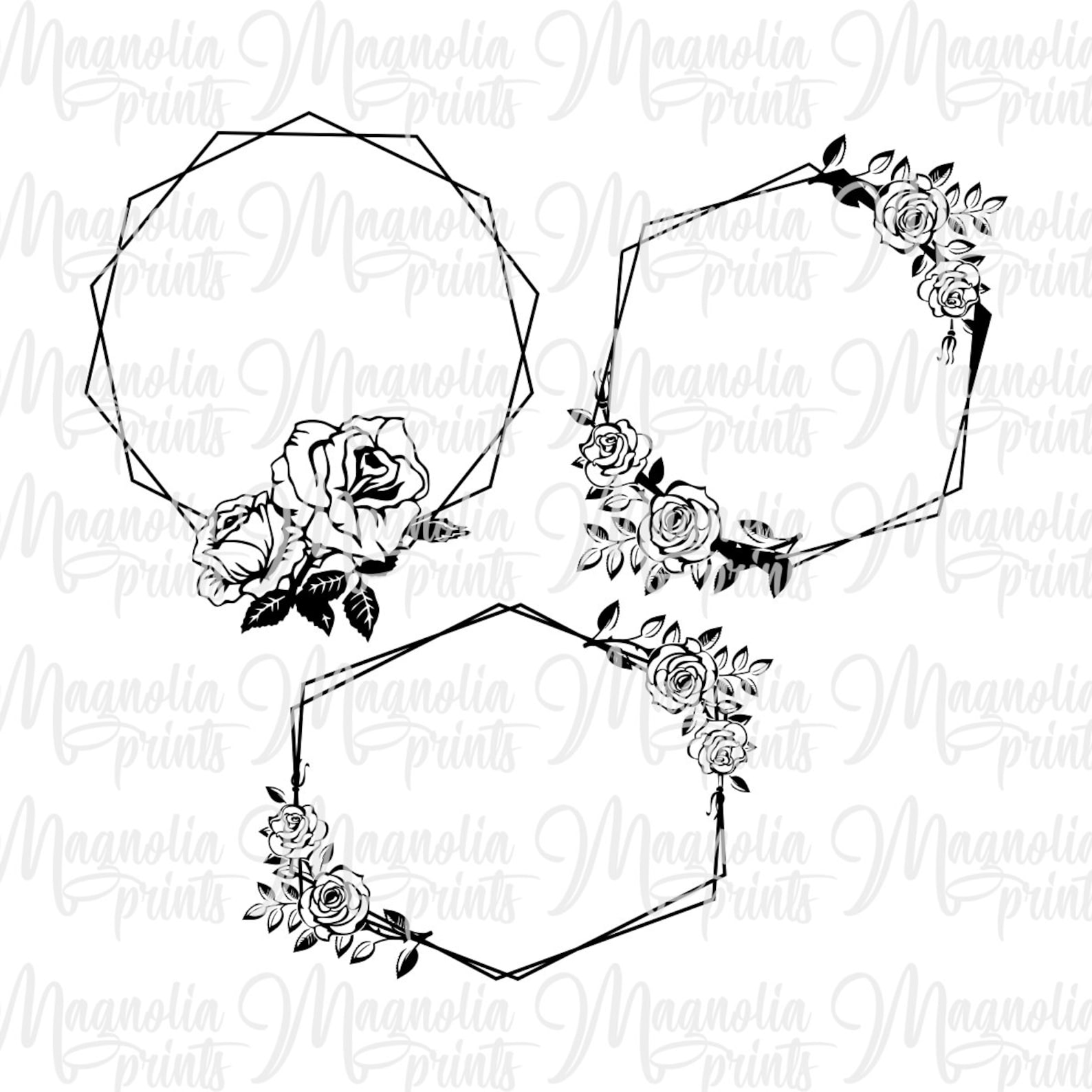 Bundle 3 Designs Hexagon With Roses / Png / Svg/ Digital Art | Etsy