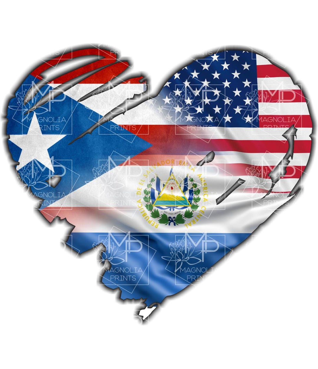 Digital File / USA Salvador, Puerto Rico Flag Heart / Digital / Design ...
