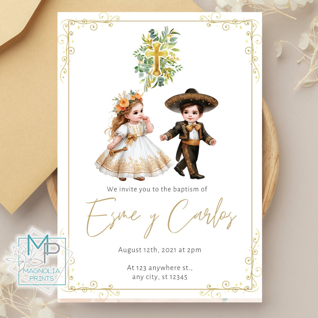Mexican Themed Digital Baptism Invitation - Editable and Customizable ...