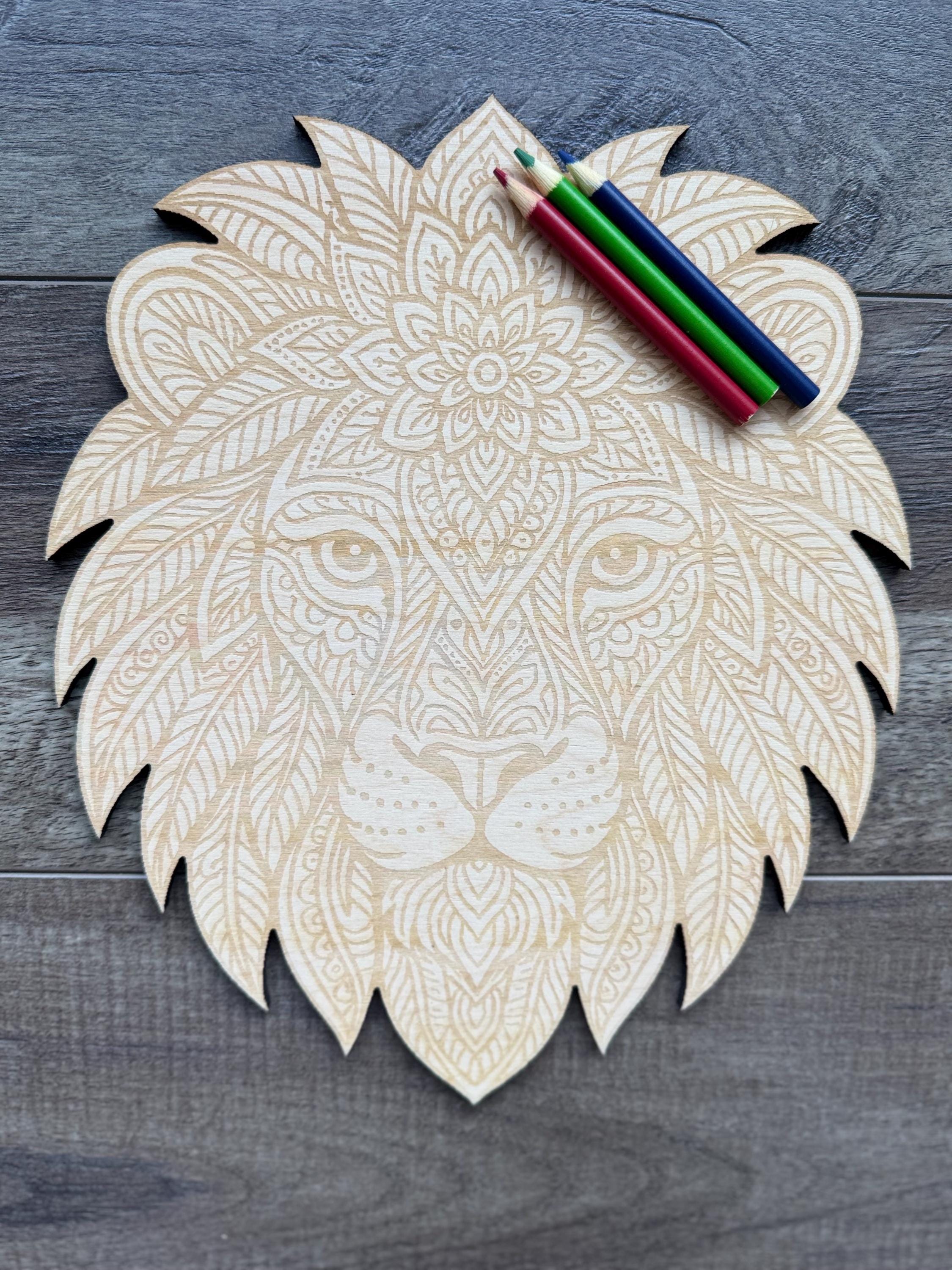 Mandala Lion Head - Wood Coloring Art Project | 9.5"x11" | Wooden ...