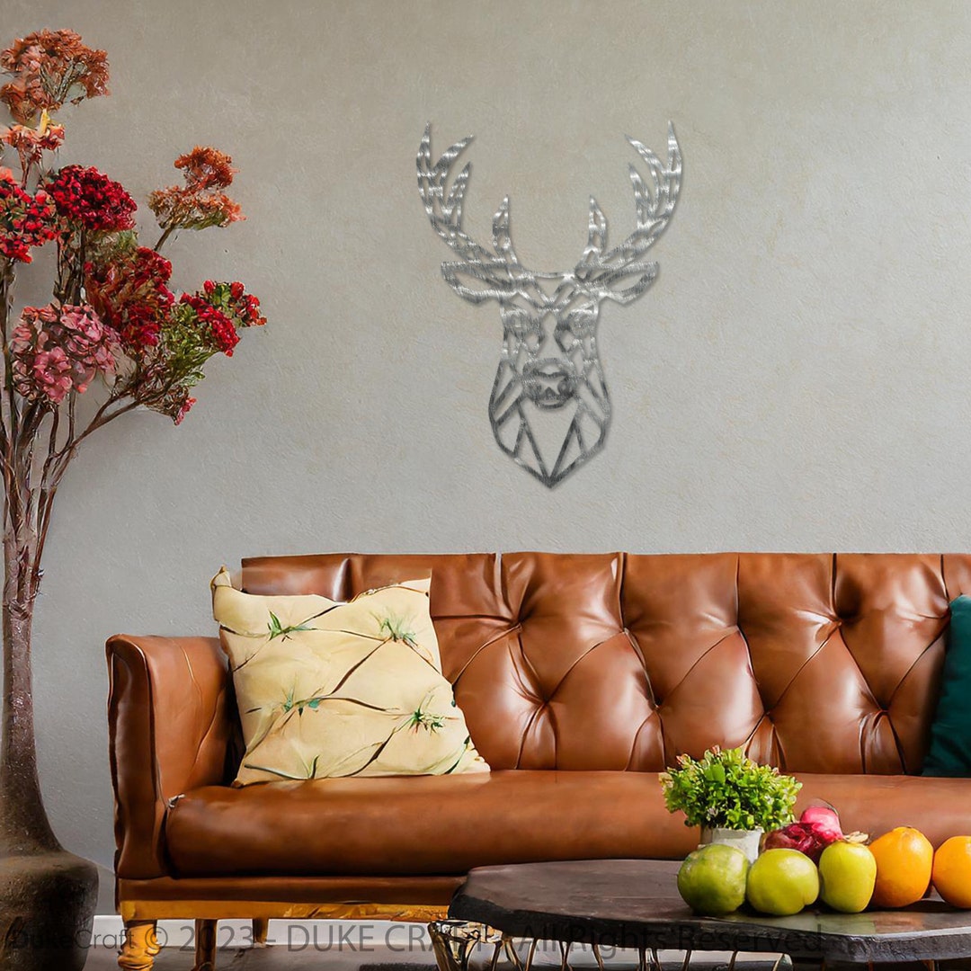Metal Deer Wall Art, Geometric Deer Head With Antlers Metal Wall Art ...