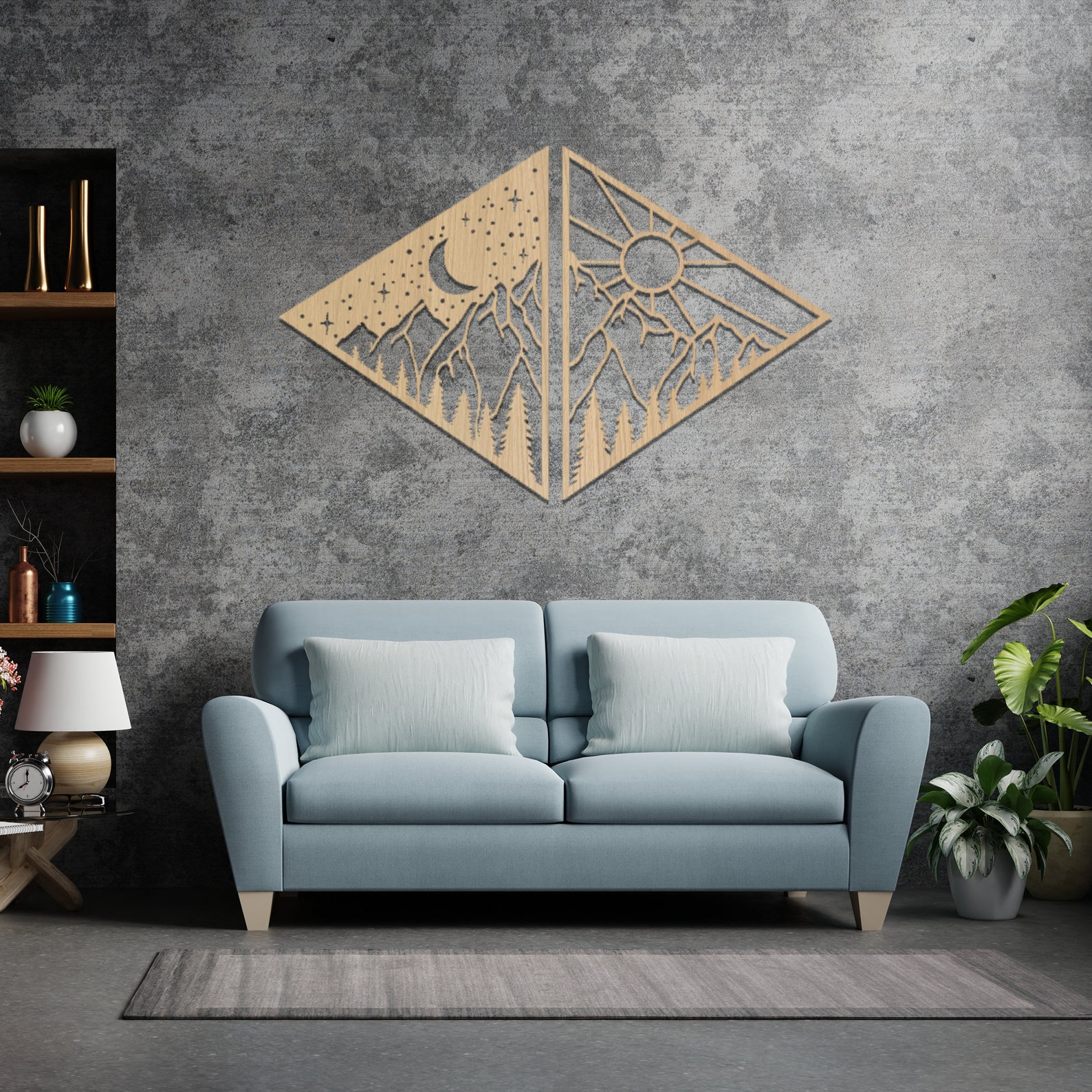 Triangle Shape Day and Night Wall Decoration Beautiful Wooden - Etsy