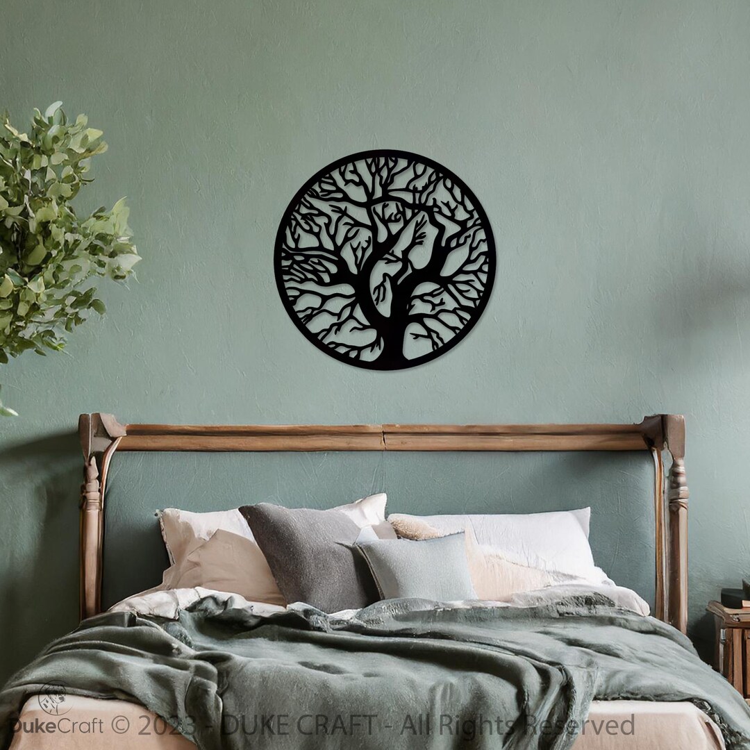 Metal Garden Tree Wall Art Round Tree Design, Rustic Home Wall Decor ...