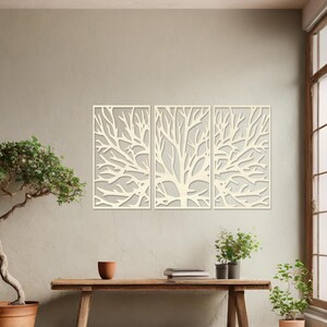 Modern 3 Panel Set Art, Tree of Life Branches, Wooden Wall Art, Hanging ...