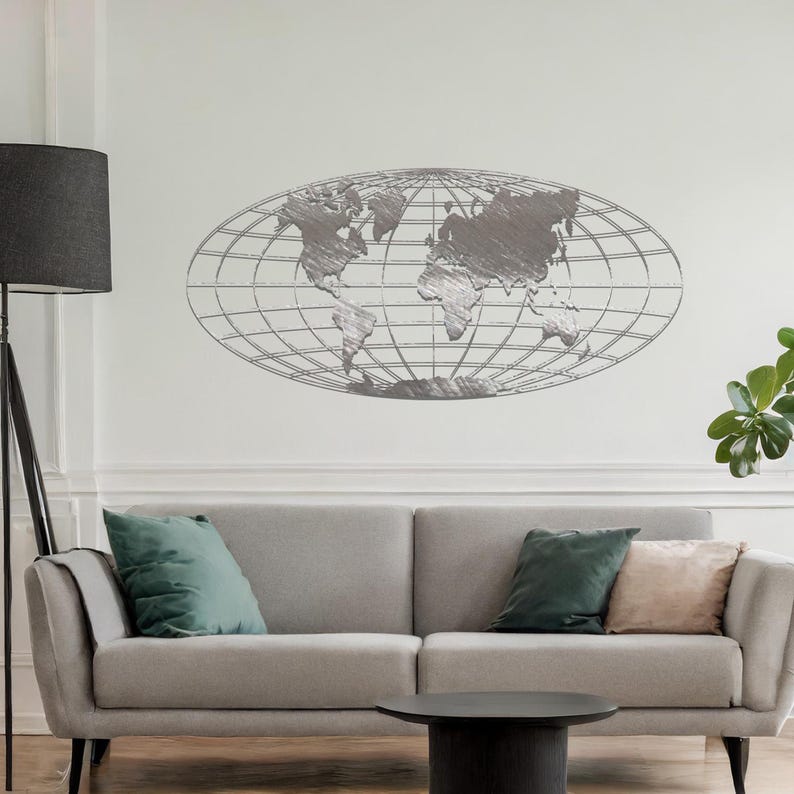 Buy Metal World Map Wall Art, Modern Hanging Globe Decor Online in ...