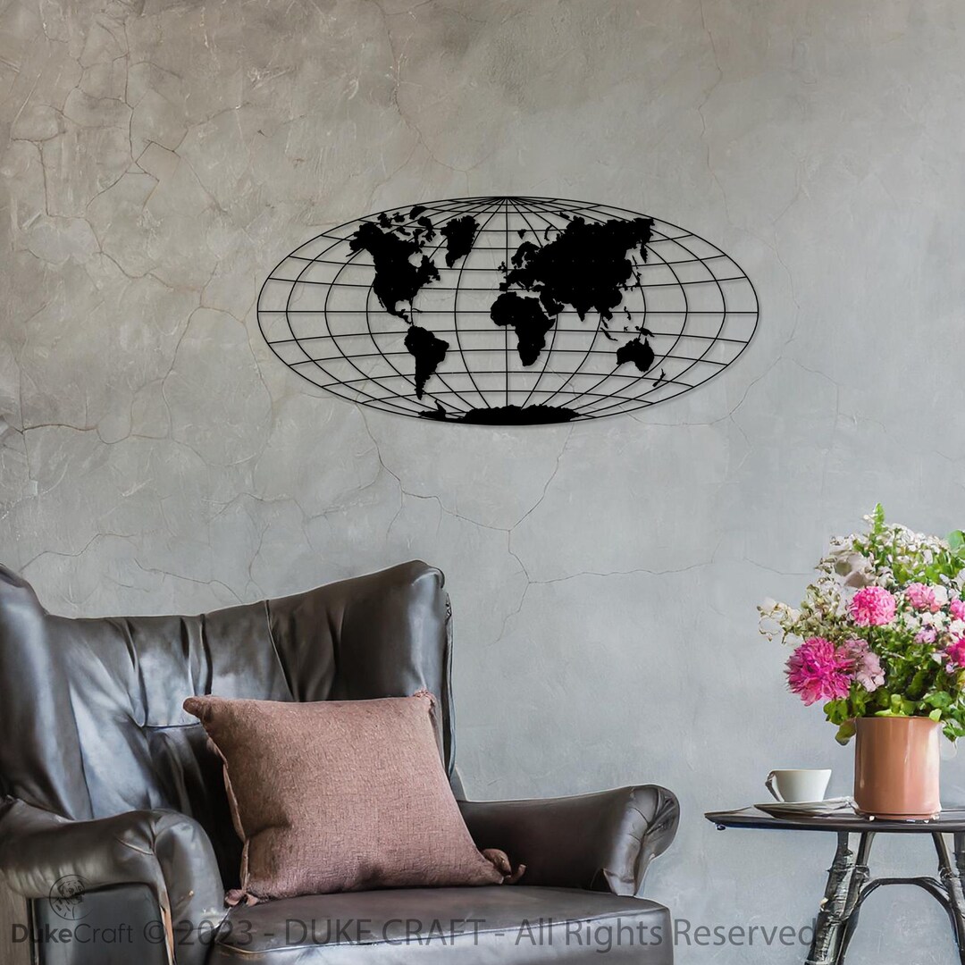 Metal World Map Continents Metal Wall Art Home Office Decoration Metal ...