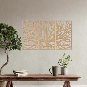 Modern 3 Panel Set Art, Tree of Life Branches, Wooden Wall Art, Hanging ...
