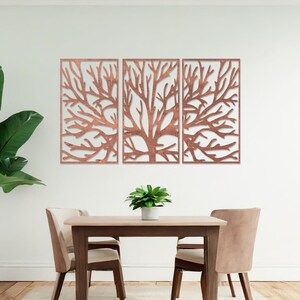 Modern 3 Panel Set Art, Tree of Life Branches, Wooden Wall Art, Hanging ...