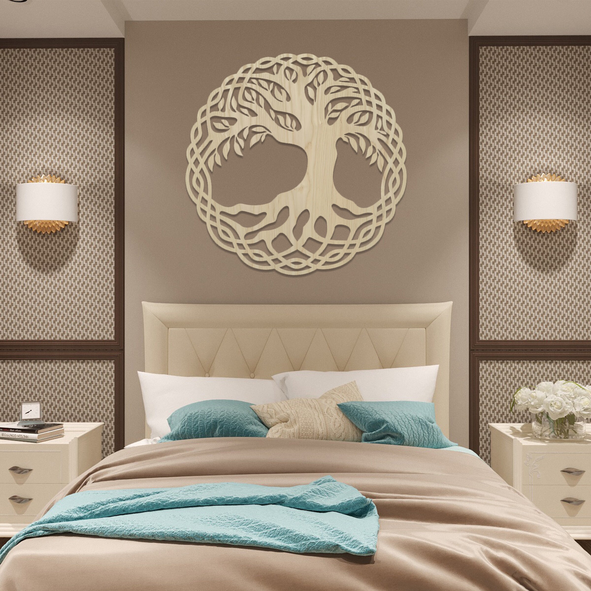 Round Tree of Life Hanging Modern Contemporary Wooden Wall Art | Etsy UK