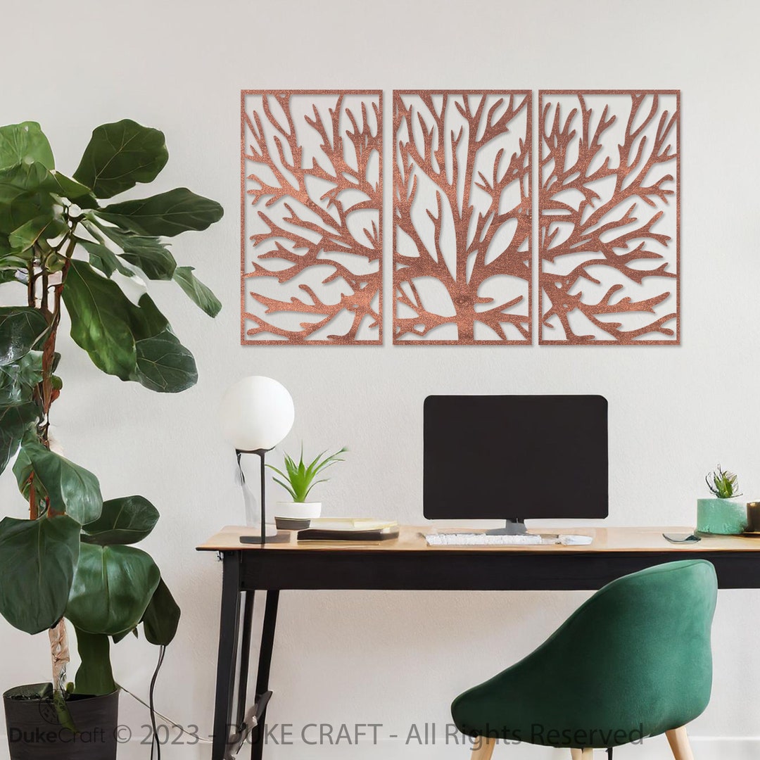 Modern 3 Panel Tree of Life Branches Colour Wooden Wall Art Hanging ...