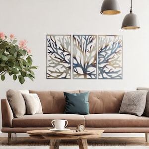 Modern 3 Panel Metal Tree of Life Branches Wall Art Hanging Home Wall ...