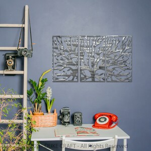 Modern 3 Panel Metal Tree of Life Branches Wall Art Hanging Home Wall ...