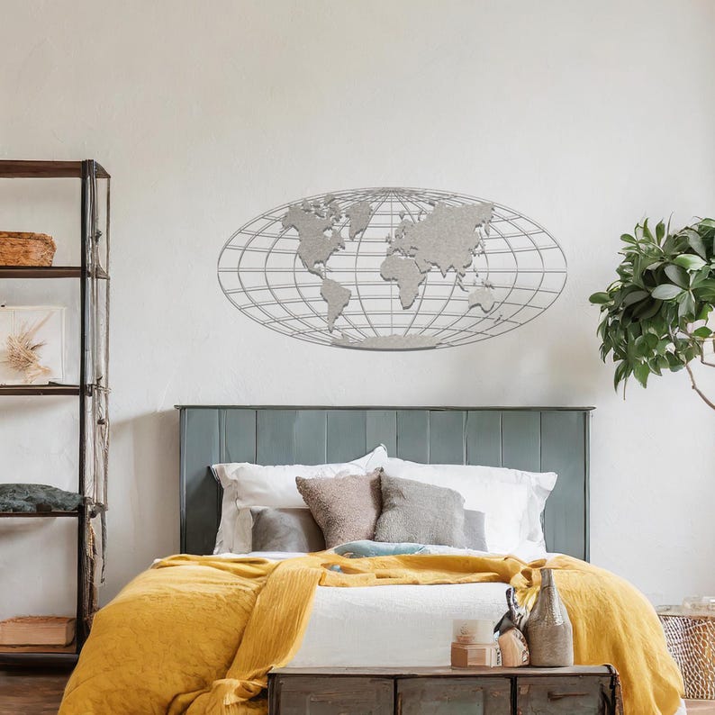 Buy Metal World Map Wall Art, Modern Hanging Globe Decor Online in ...