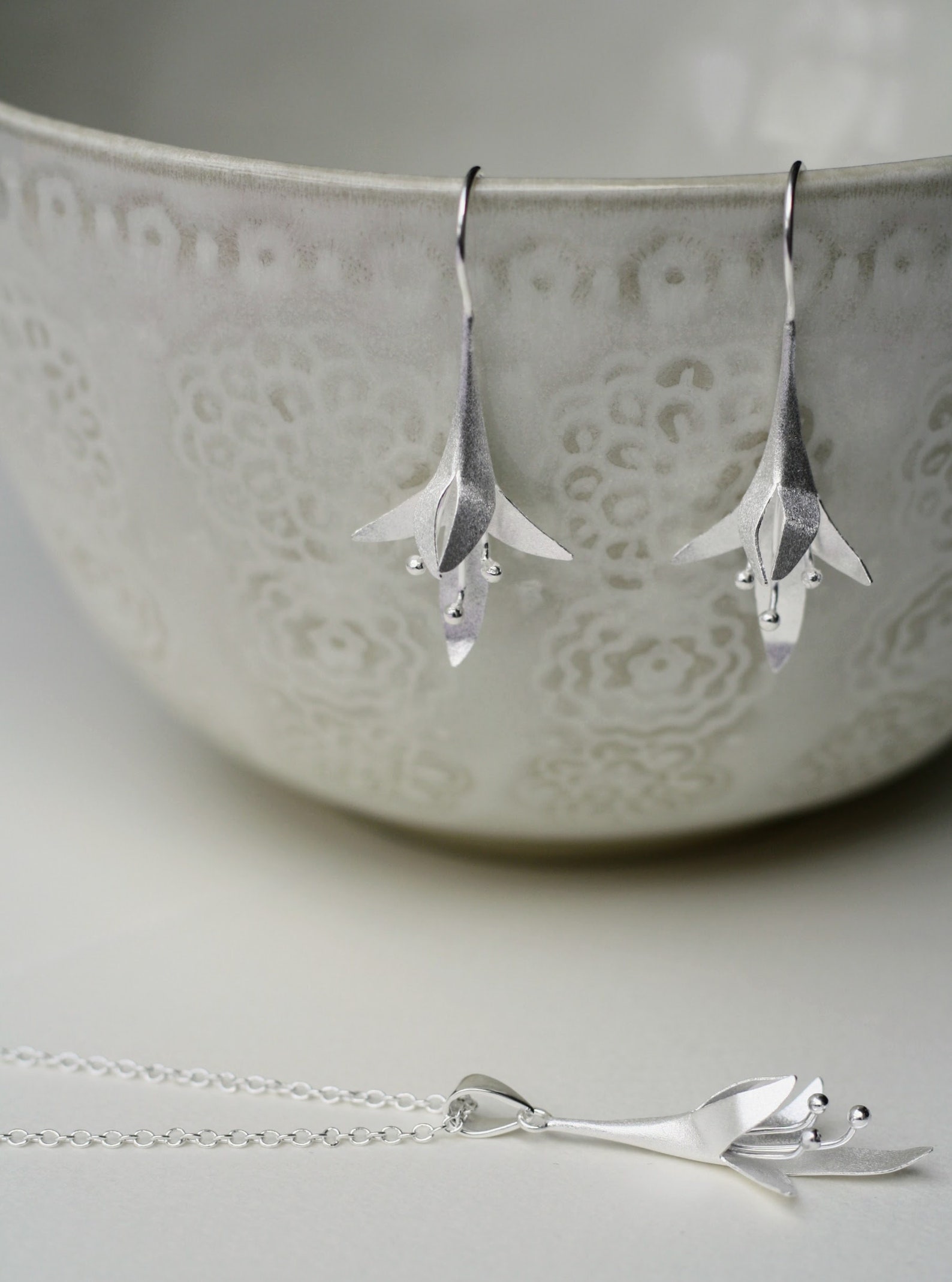 Fuchsia Sterling Silver Pendant Necklace and Earrings - Etsy