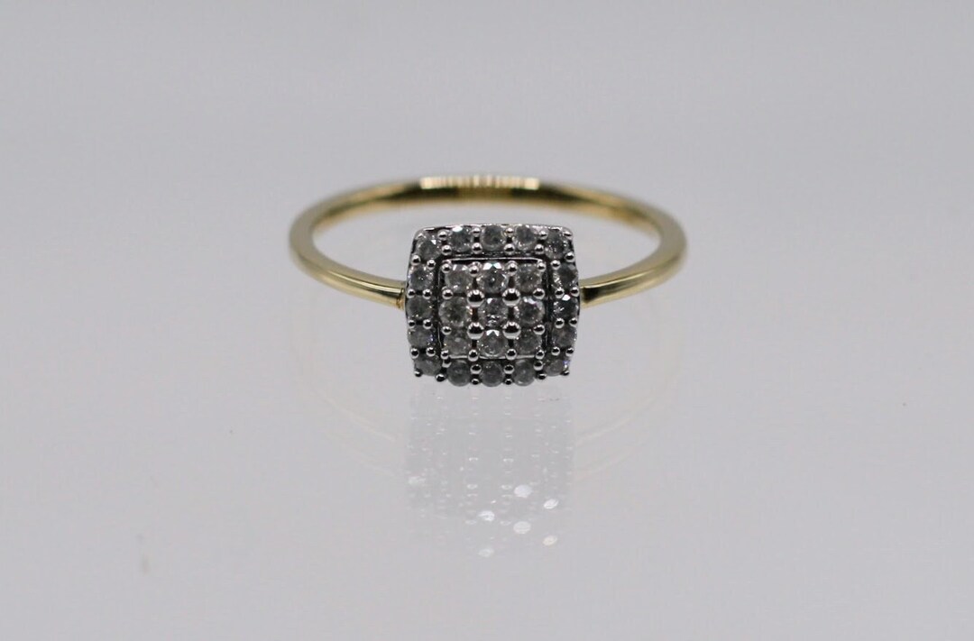 NEW: Square Diamond Set 9ct Gold Cluster Ring - Etsy UK