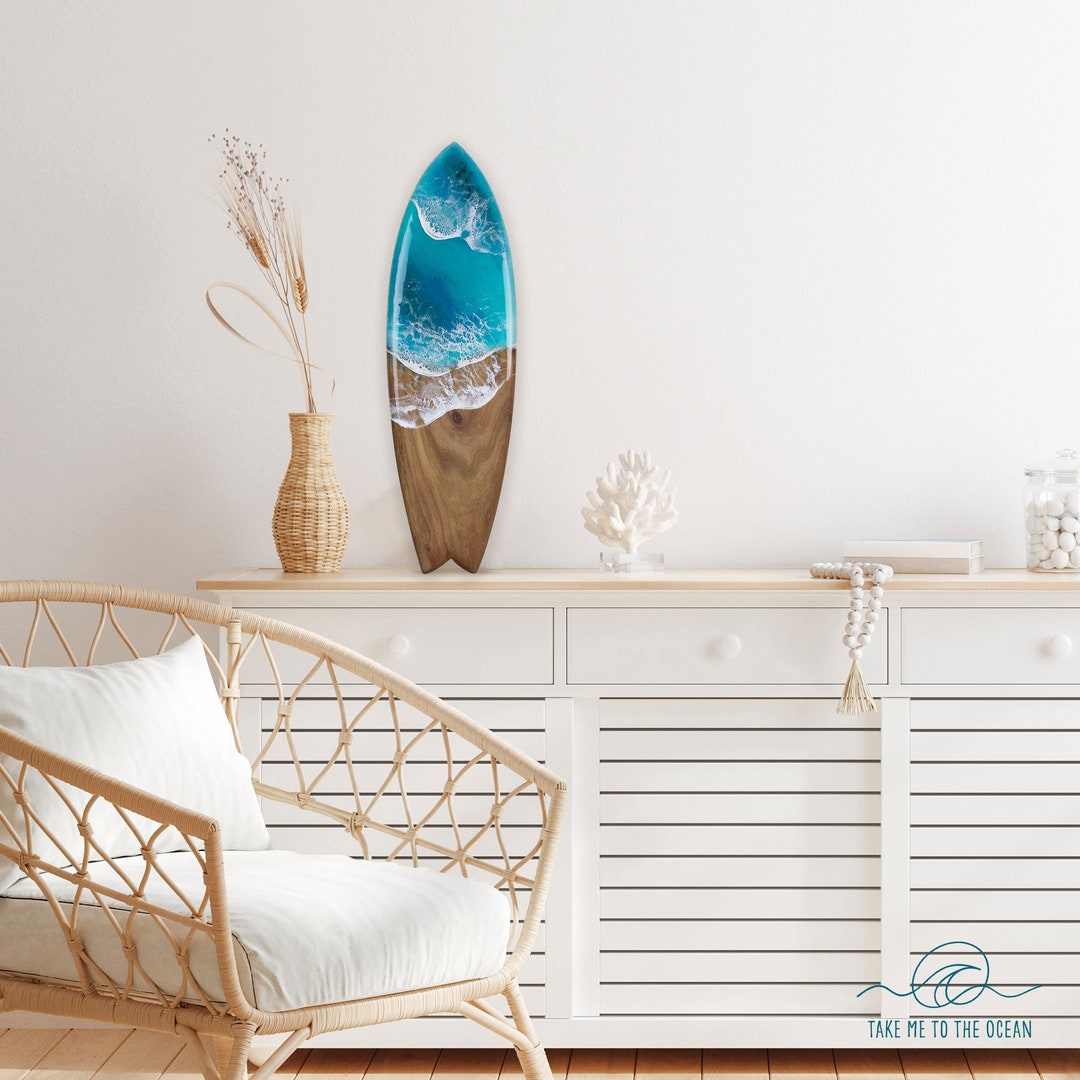 Surfboard Wall Art, Epoxy Wooden Mini Surfboard, Ocean Decor - Surf ...
