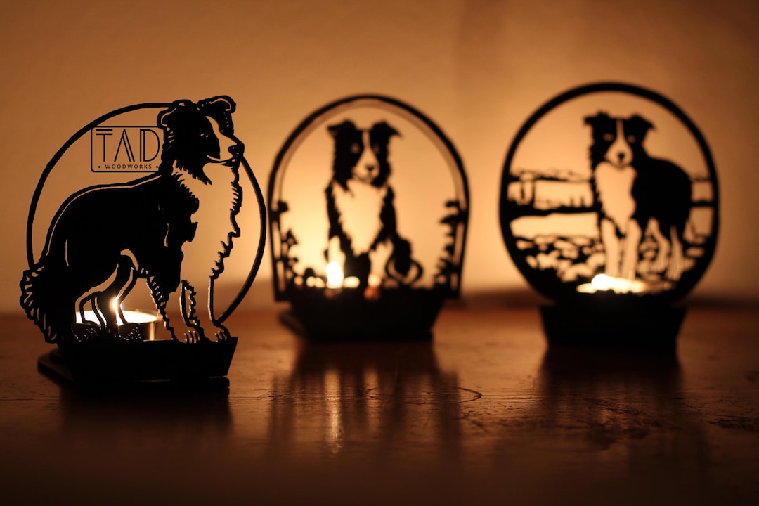 Personalised Border Collie Silhouette Lamp - Decorative Tea Light ...