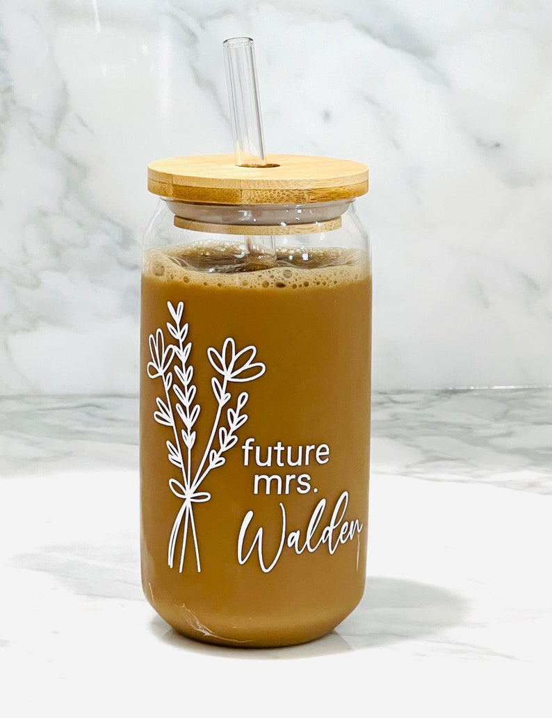Personalized Future Mrs Glass Can Cup Floral Custom - Etsy