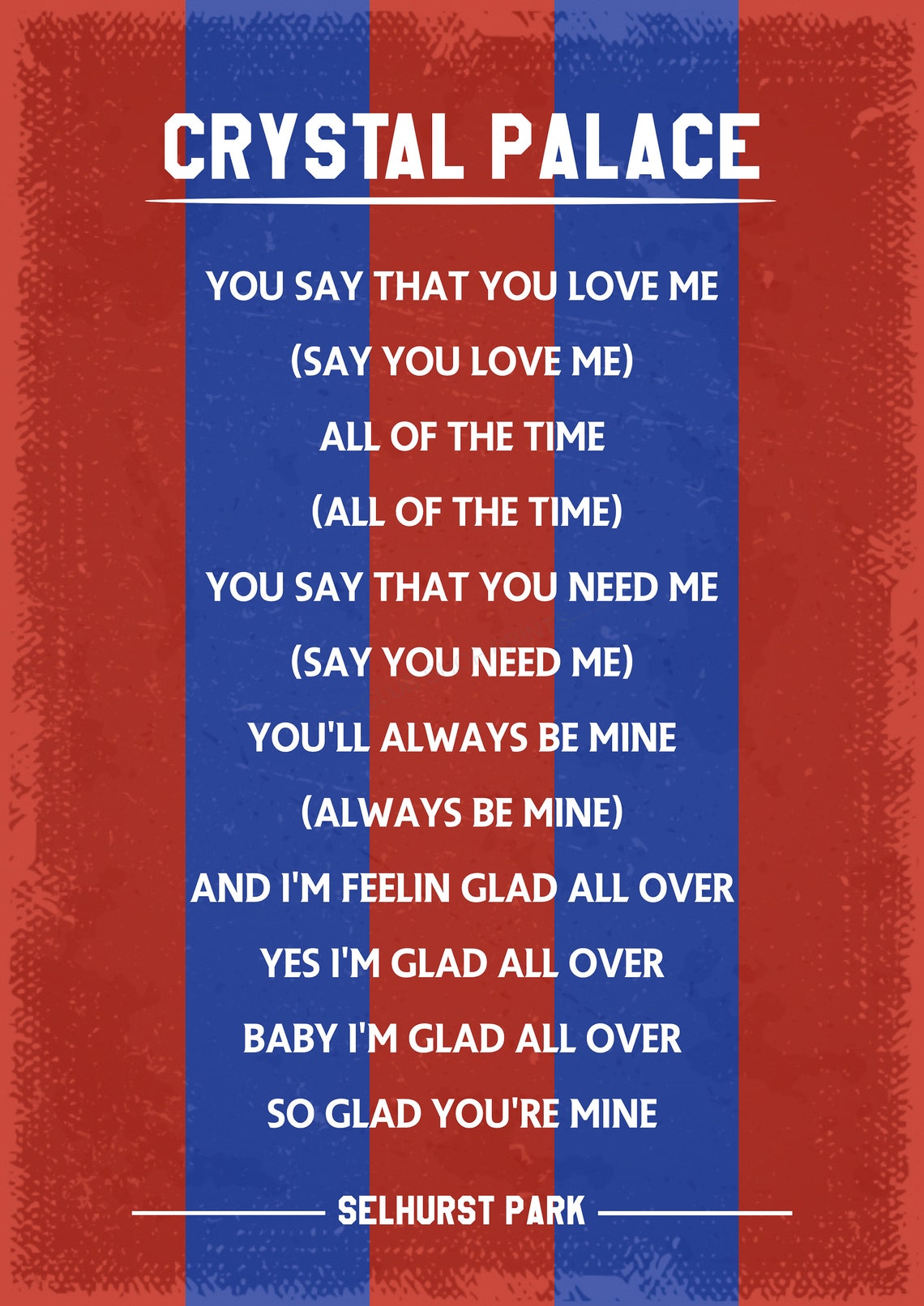 Crystal Palace Glad all over song art print | Etsy