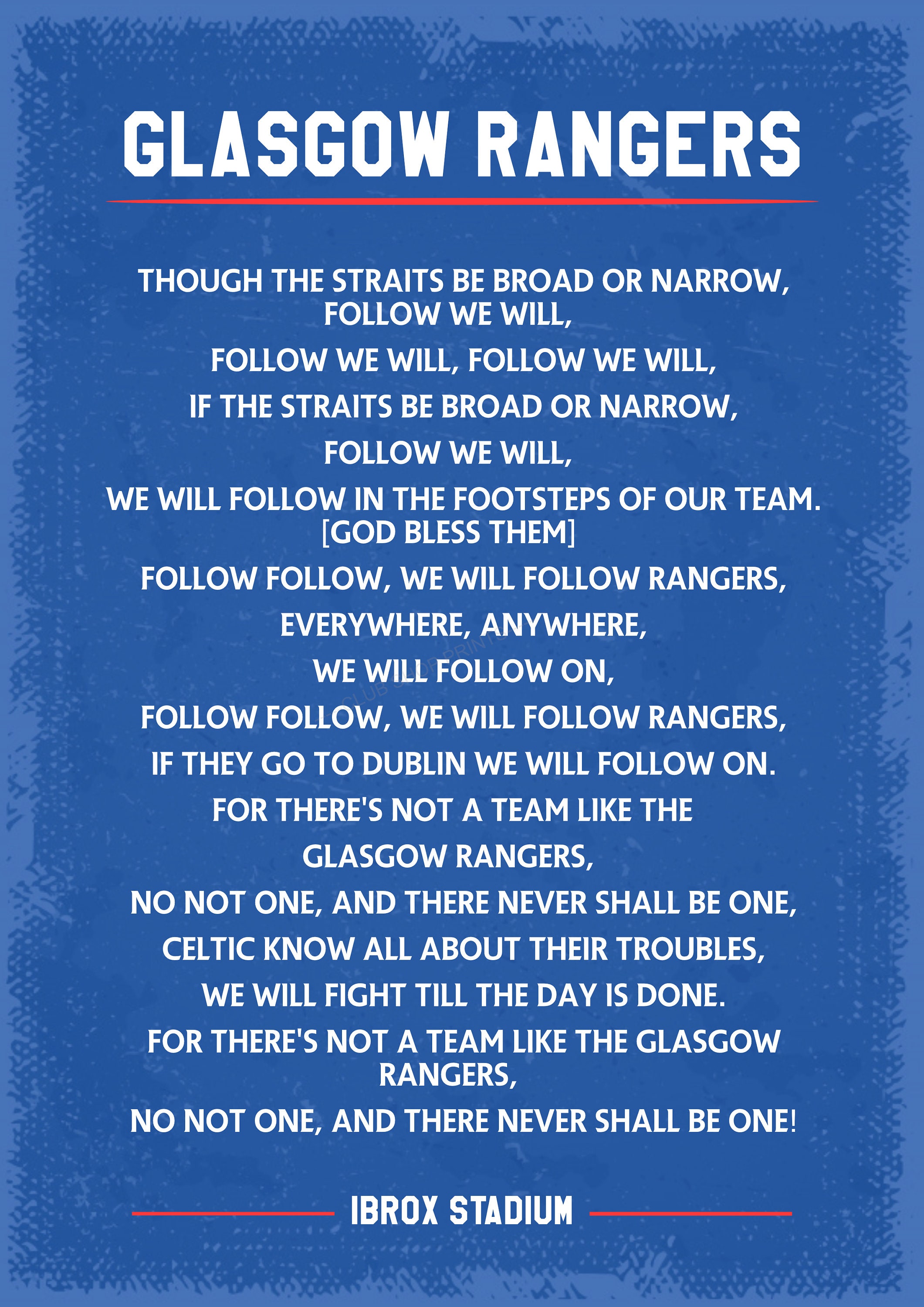 Glasgow Rangers Follow Follow Fans Song Art Print - Etsy UK