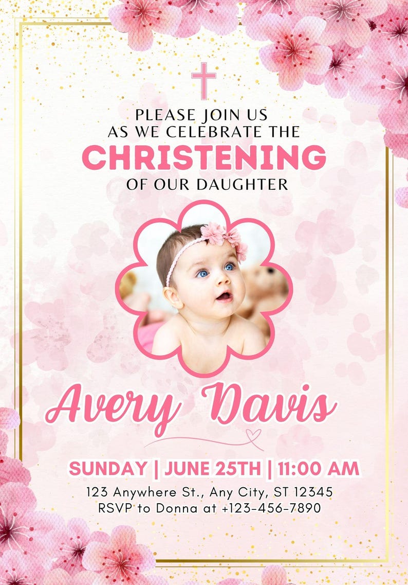 Editable Baptism Christening Invitation Template, Printable Invite ...