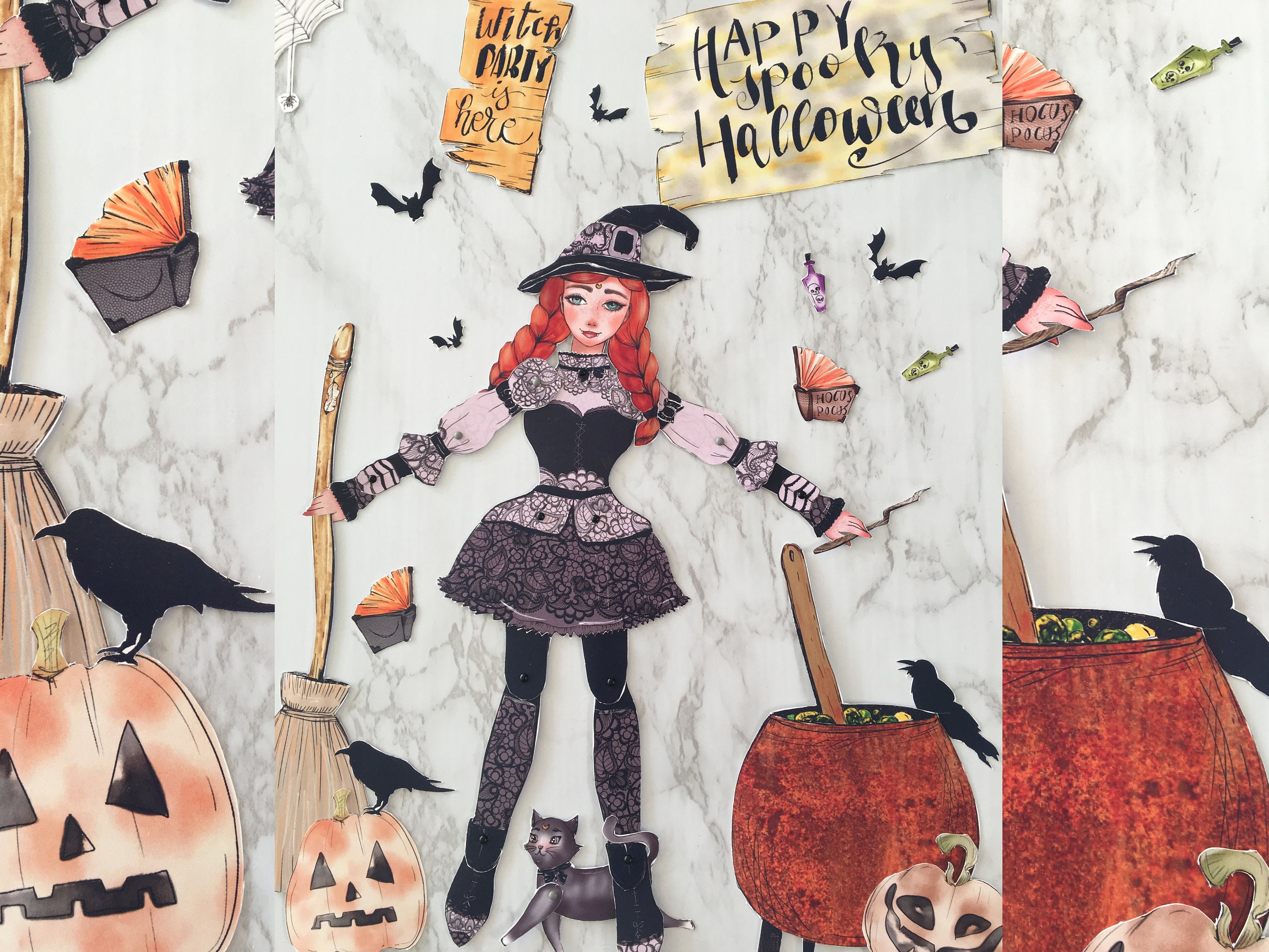Halloween Witch, Paper Doll, Articulated Paper Doll, Collectible Doll ...