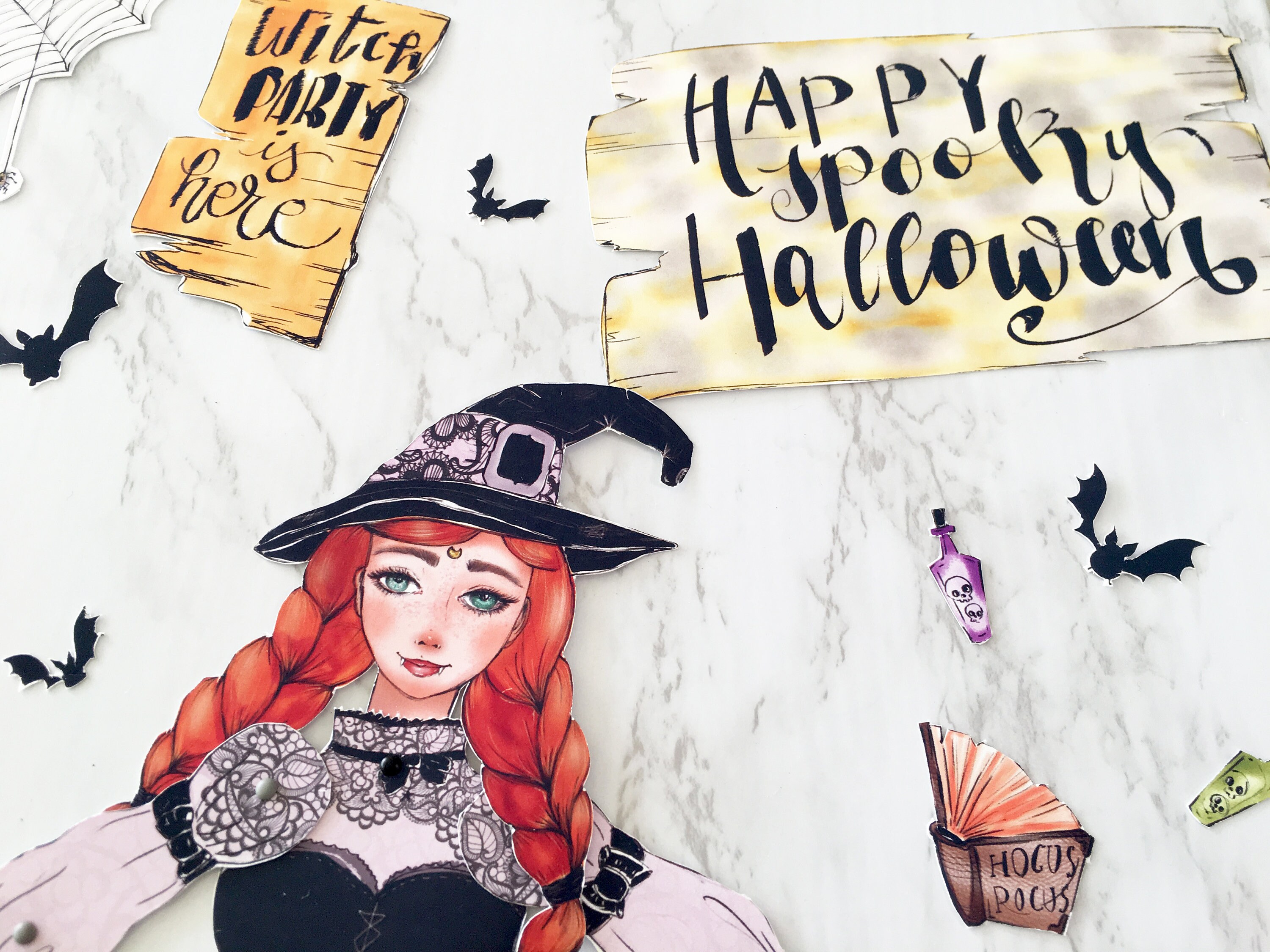 Halloween Witch, Paper Doll, Articulated Paper Doll, Collectible Doll ...