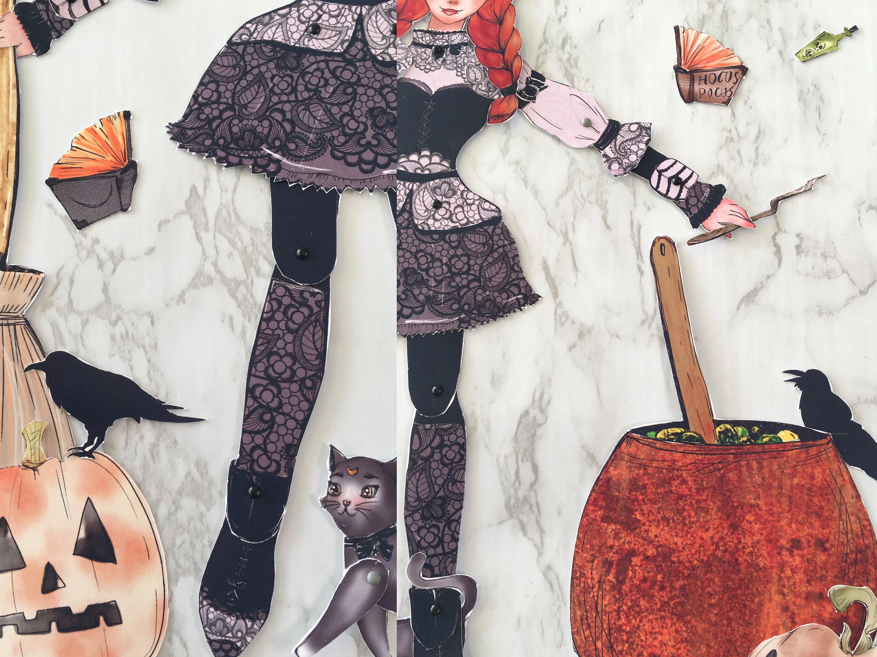 Halloween Witch, Paper Doll, Articulated Paper Doll, Collectible Doll ...