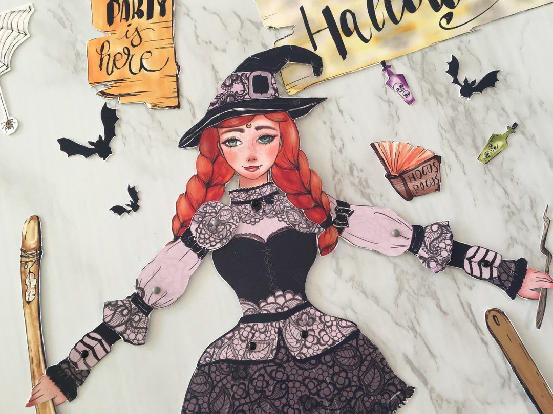 Halloween Witch, Paper Doll, Articulated Paper Doll, Collectible Doll ...