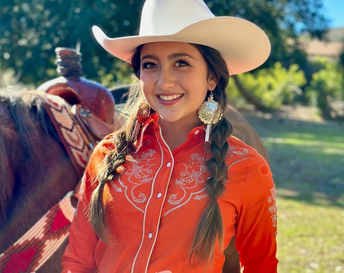 Orange Embroidered Western Shirt, Western Shirt Women, Western Button ...