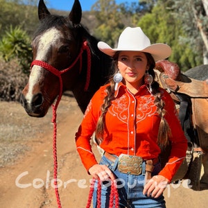Orange Embroidered Western Shirt, Western Shirt Women, Western Button ...
