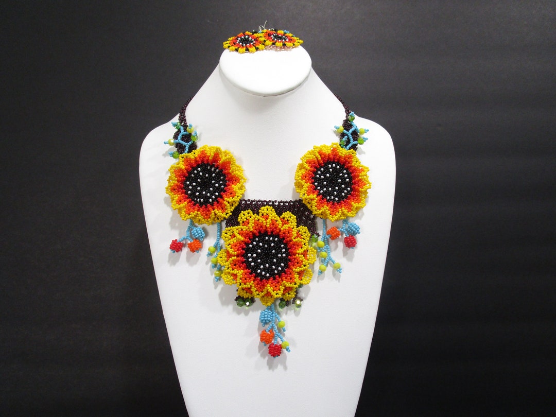 Boho Collar Necklace, Beaded Necklace, Huichol, Embera, Native American ...