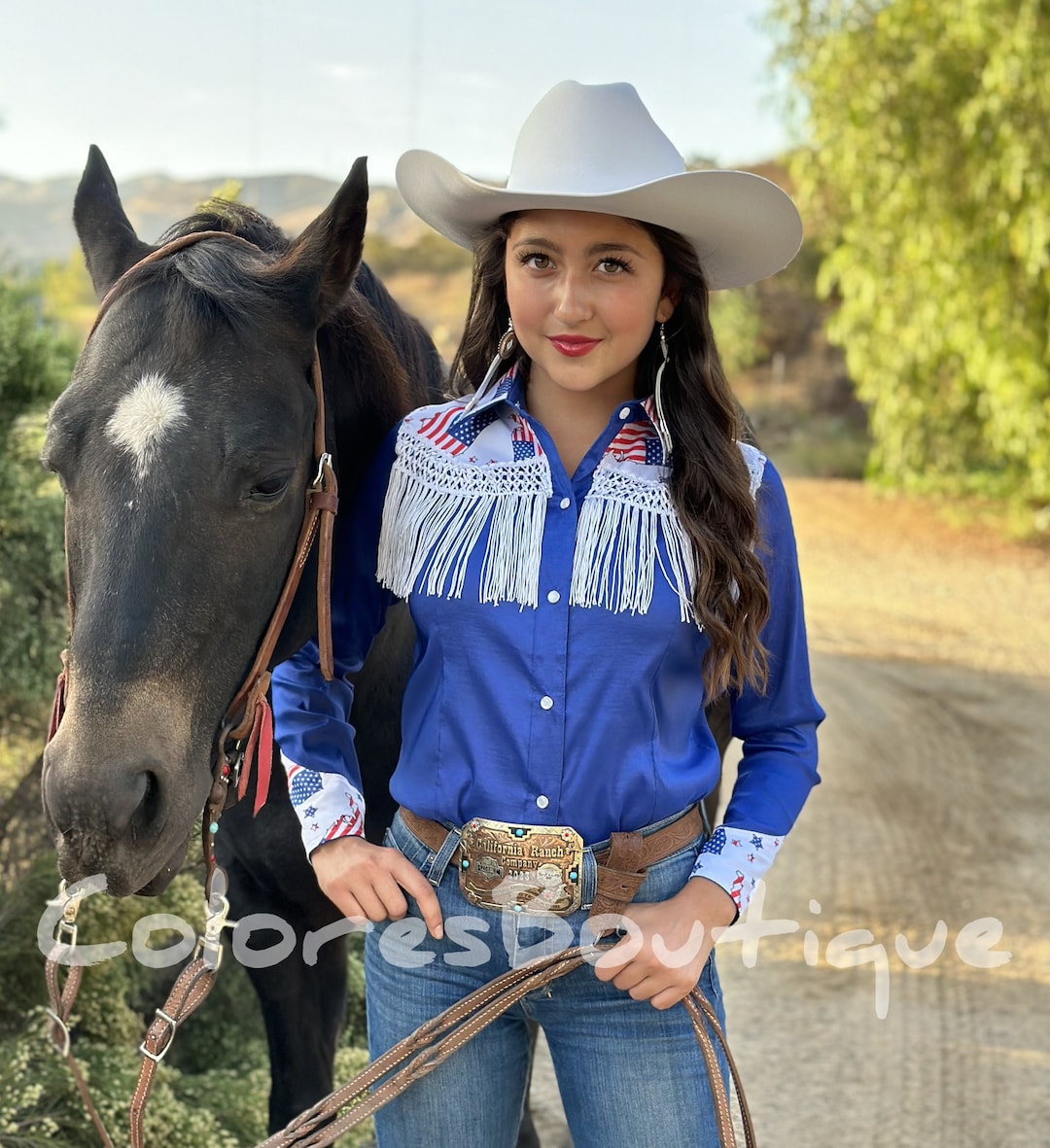 Western Equestrian Show Shirt, Fringes Western Shirt, Patriotic Western ...