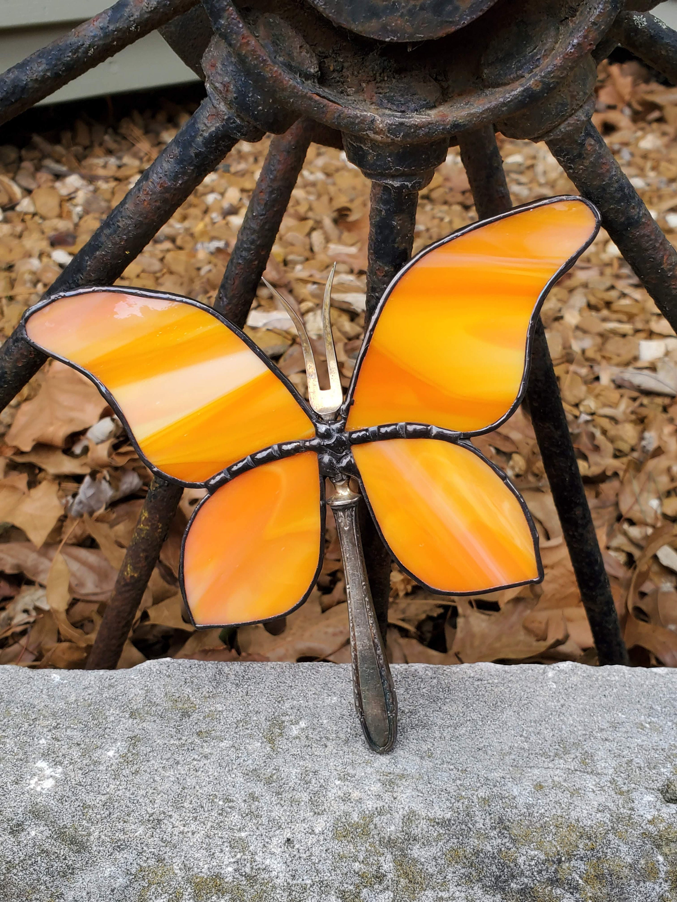 Butterfly Stained Glass Suncatcher Vintage Silverware Multi Color ...