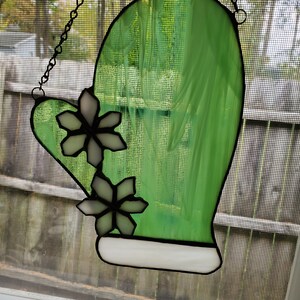 Stained Glass Snowflake Green Mitten Sun Catcher Holiday Christmas ...