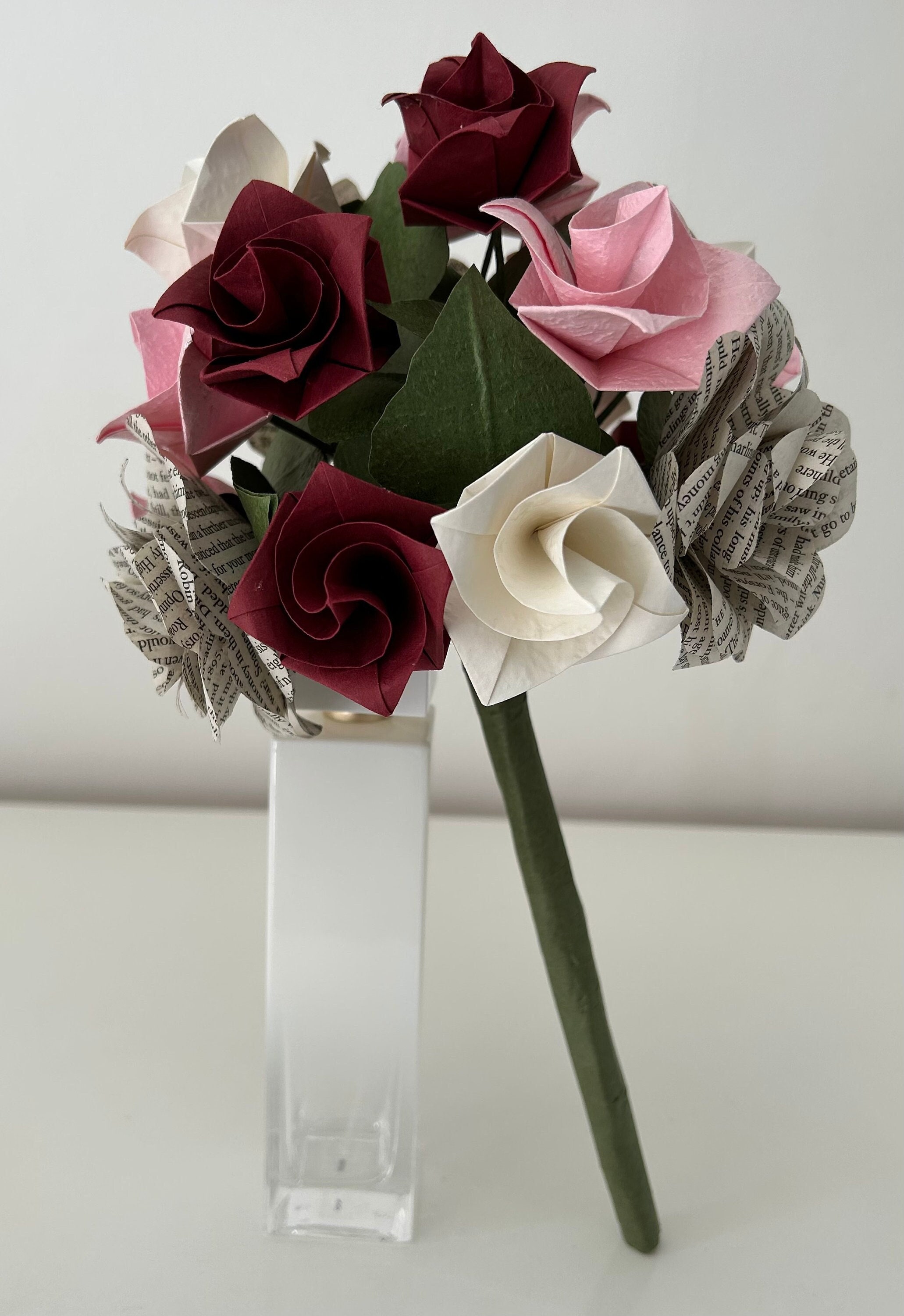 Origami and Book Paper Roses Bouquet for Wedding, Anniversaries ...