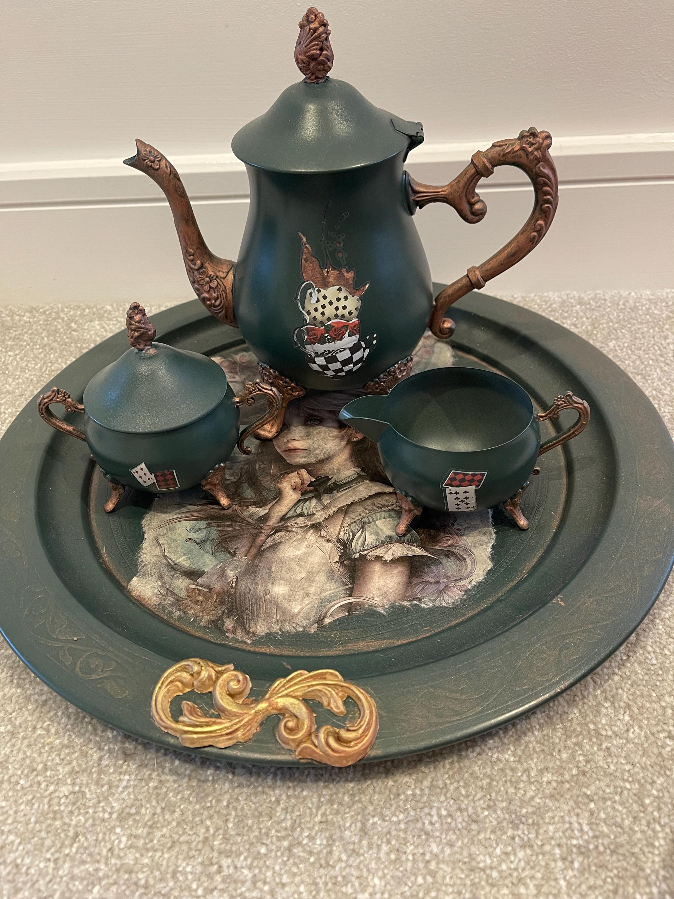Alice in Wonderland Gothic Tea Set | Hand-painted Upcycled Tea Pot ...