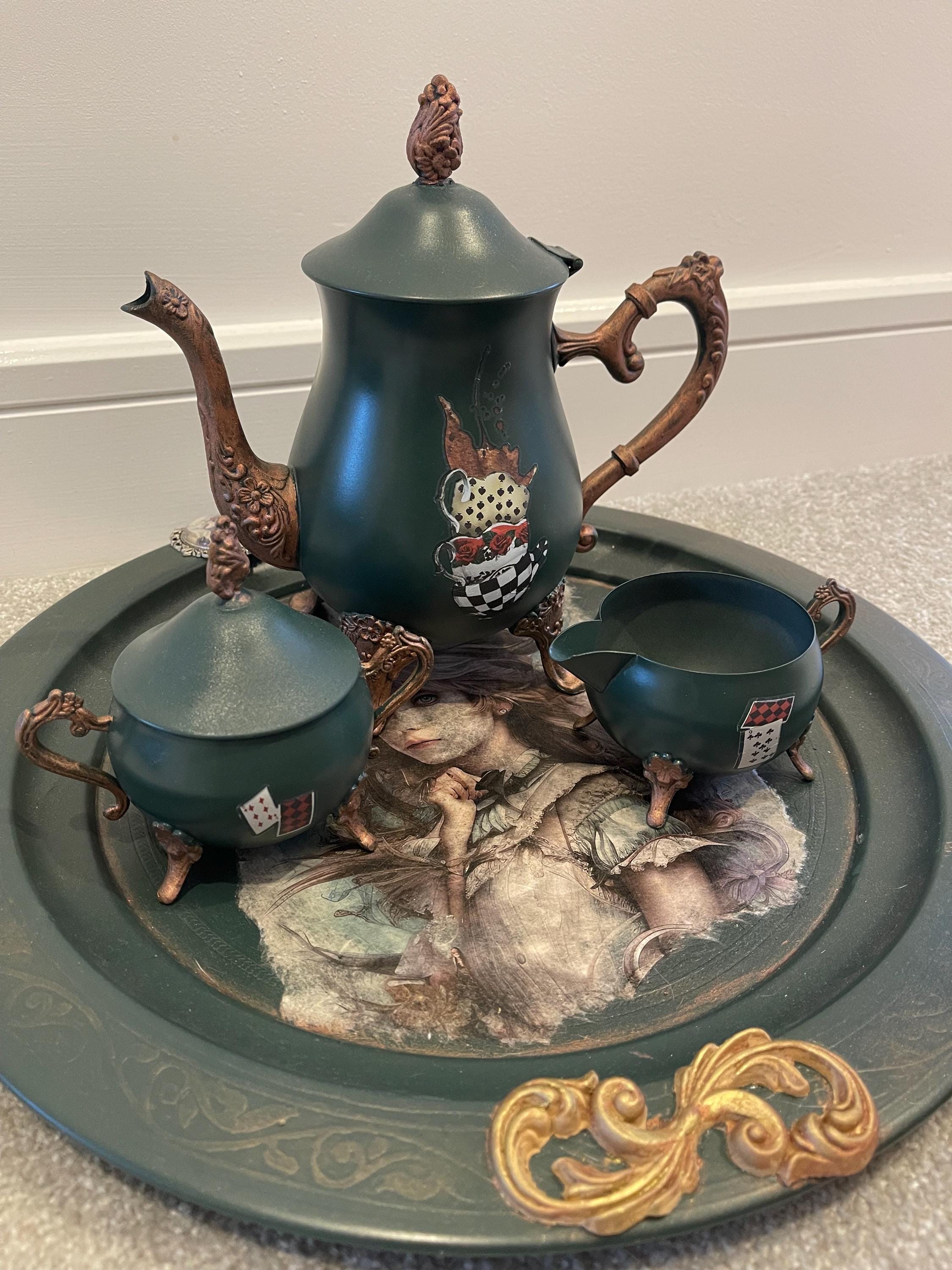 Alice in Wonderland Gothic Tea Set | Hand-painted Upcycled Tea Pot ...