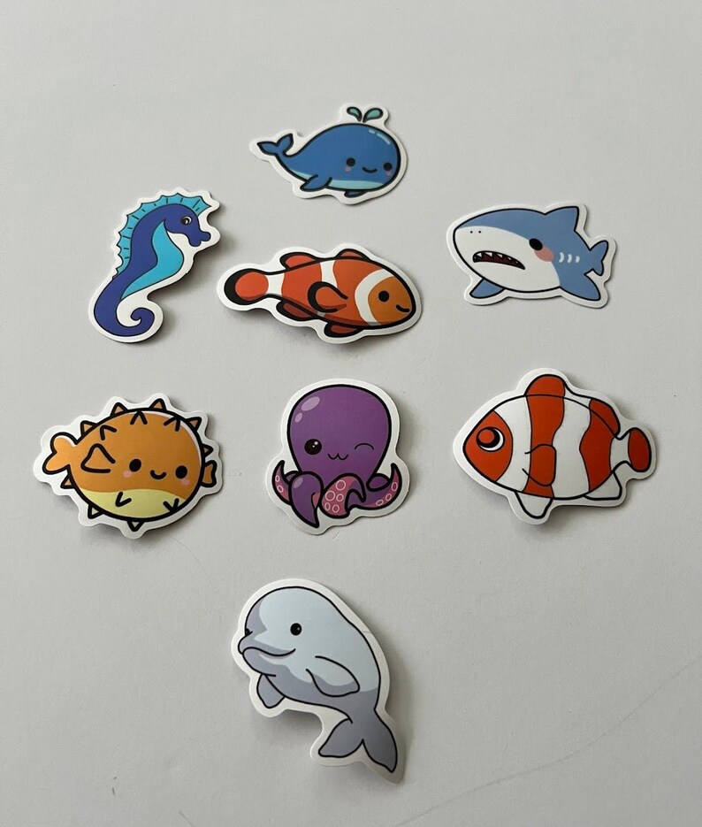 Cute Sea Creatures Die Cut Stickers Pack of Eight - Etsy