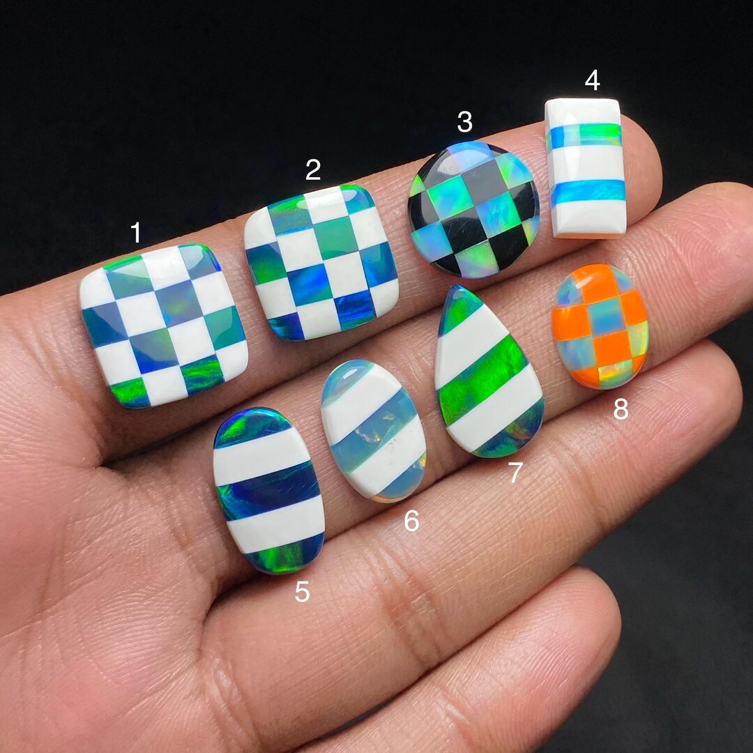 Aurora Opal Checker Board Pattern Cabochon, Aurora Opal Checker Board ...