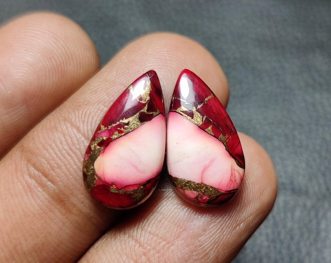 Red Rose Dahlia Mohave Copper Turquoise Pair Cabochon, Smooth Red Rose ...