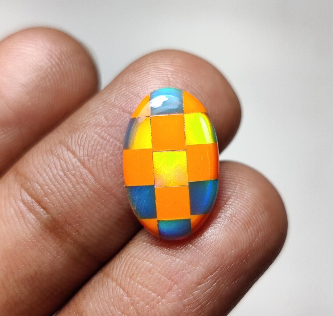 Aurora Opal Checker Board Pattern Cabochon, Aurora Opal Checker Board ...