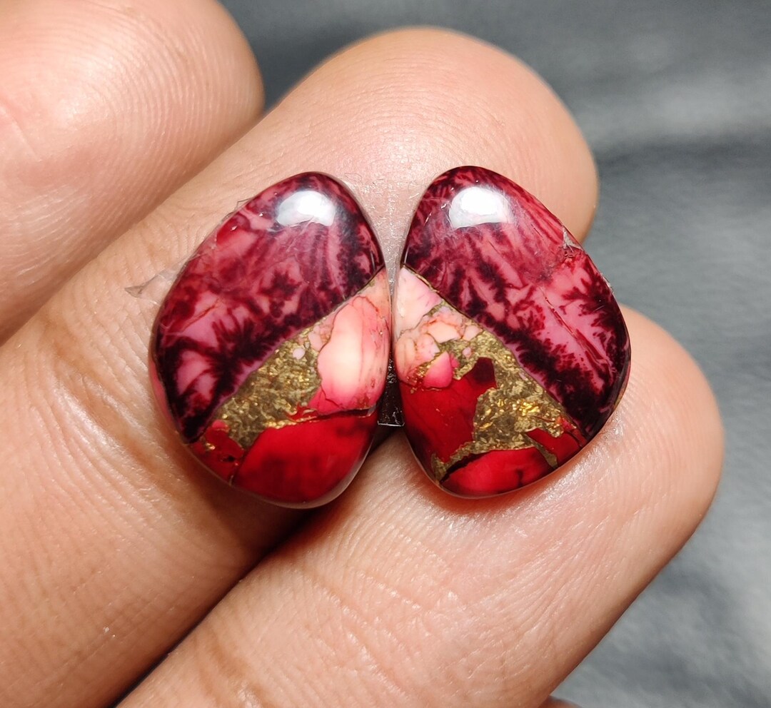 Red Rose Dahlia Mohave Copper Turquoise Pair Cabochon, Smooth Red Rose ...