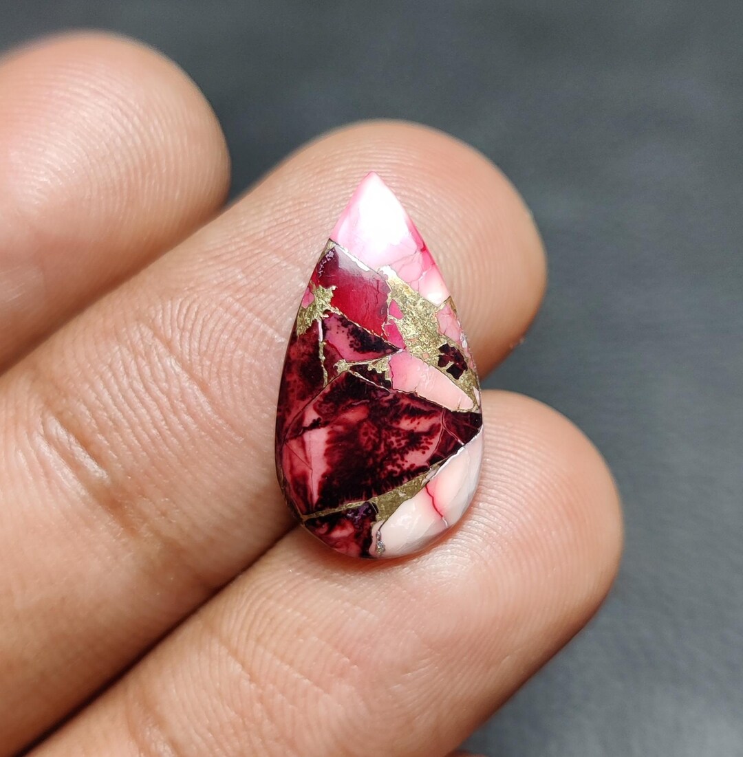 Red Rose Dahlia Mohave Copper Turquoise Cabochon, Smooth Red Rose ...