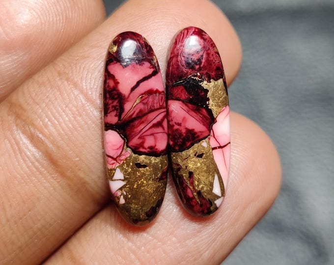 Red Rose Dahlia Mohave Copper Turquoise Pair Cabochon, Smooth Red Rose ...