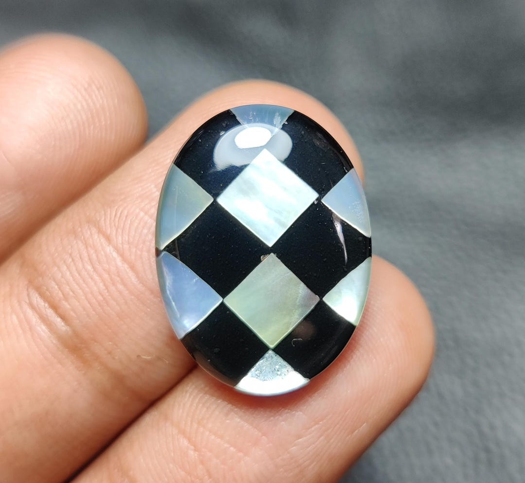 Natural MOP & Black Onyx Checker Inlay Doublets Cabochon, MOP Checker ...